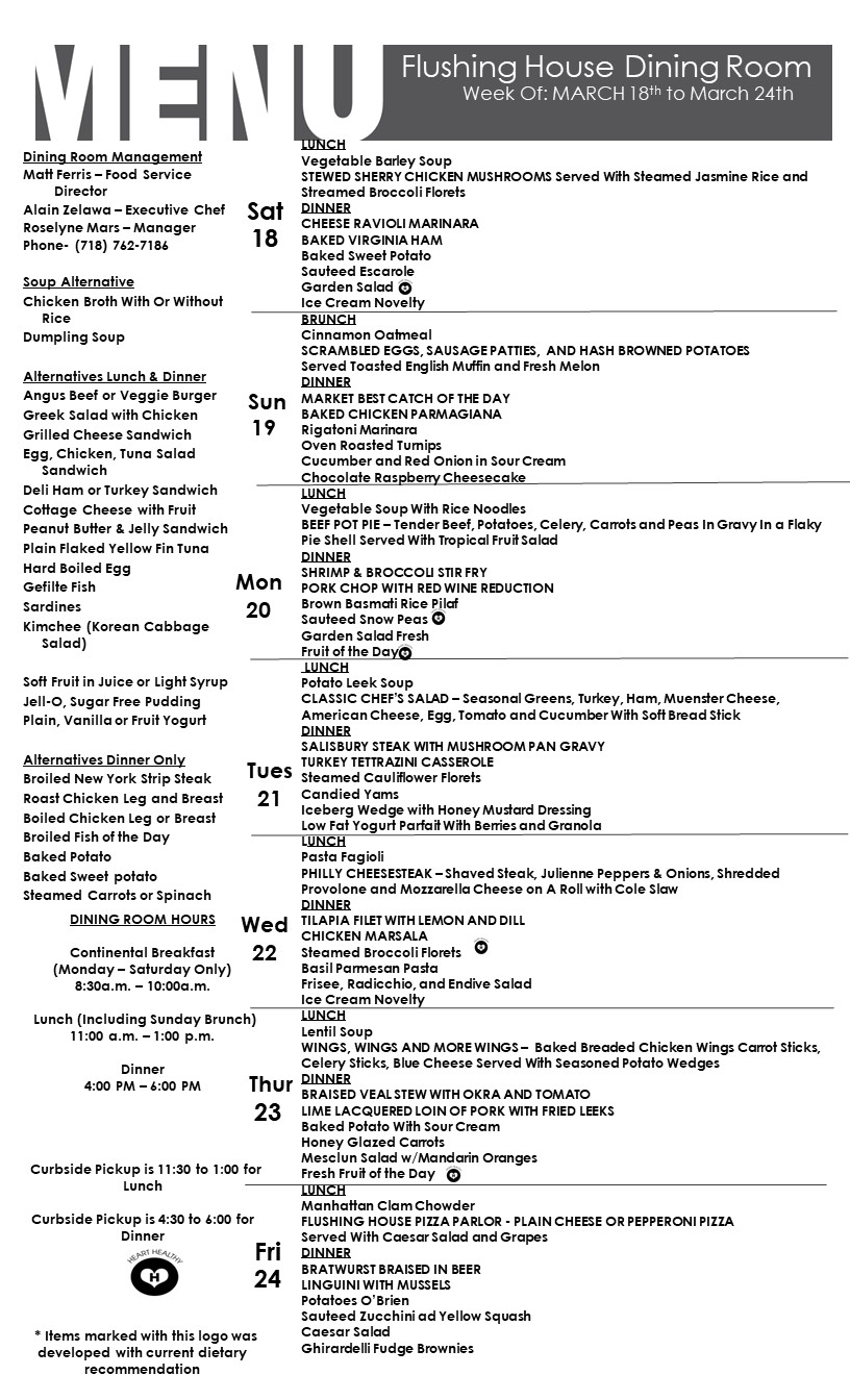Flushing House Dining Menu Flushing House Dining Menu